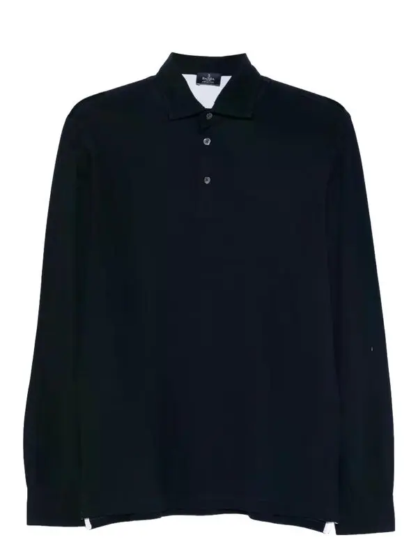 BARBA NAPOLI Buttoned Long-sleeve Polo Shirt - Blue