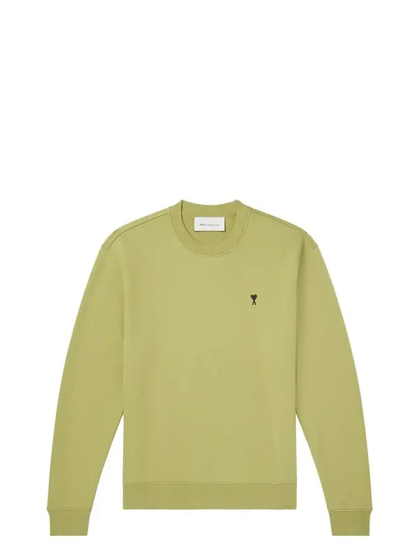 Ami Logo-embroidered Cotton-jersey Sweatshirt - Green