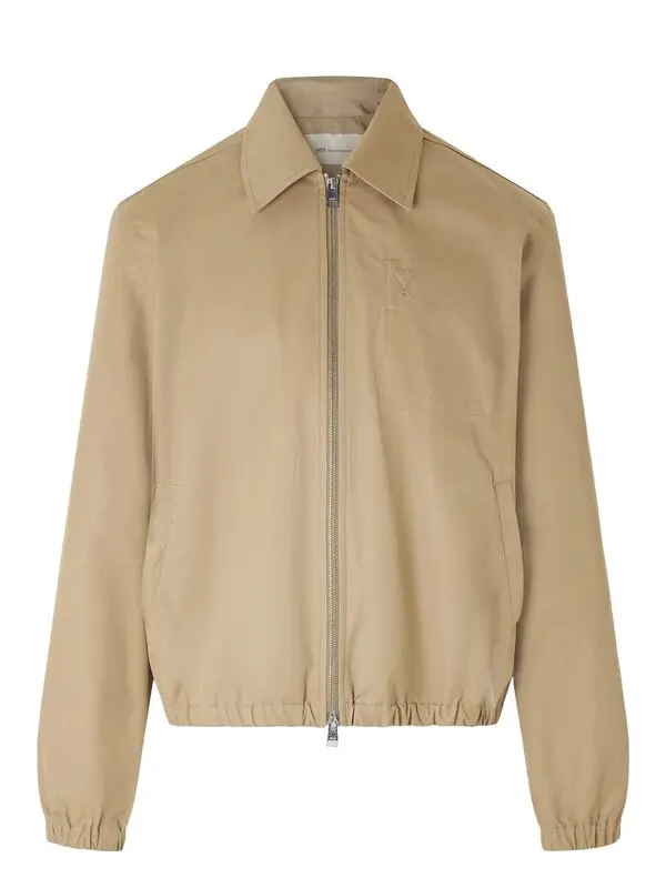 Ami Logo-embossed Cotton-gabardine Blouson Jacket - Neutrals