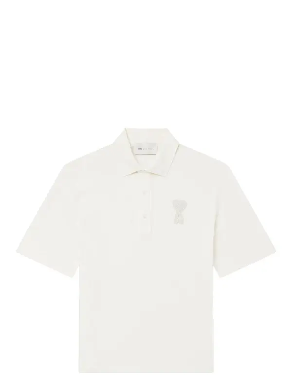 Ami Logo-appliquéd Cotton-piqué Polo Shirt - White