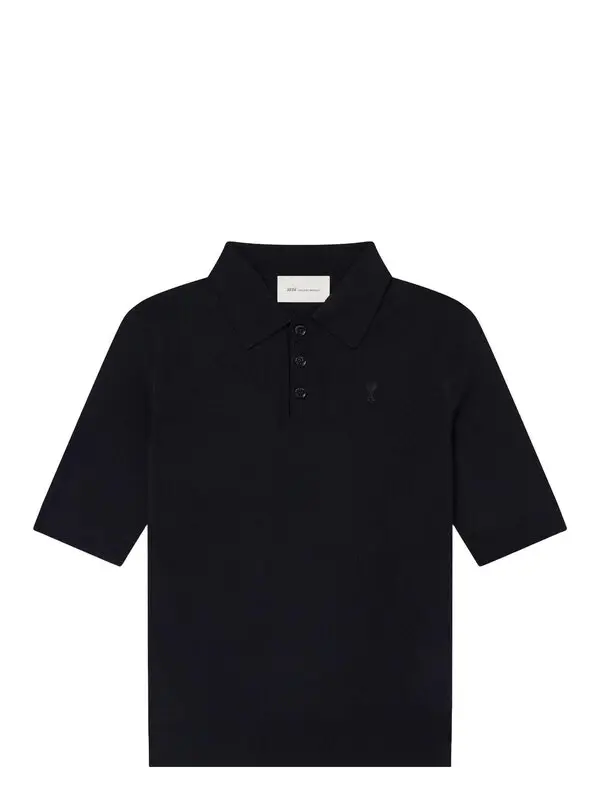 Ami Logo-embroidered Cotton Polo Shirt - Black