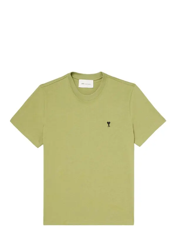 Ami Logo-embroidered Cotton-jersey T-shirt - Green