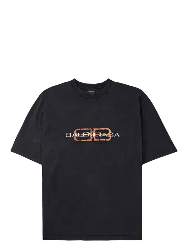Balenciaga Oversized Logo-print Cotton-jersey T-shirt - Black