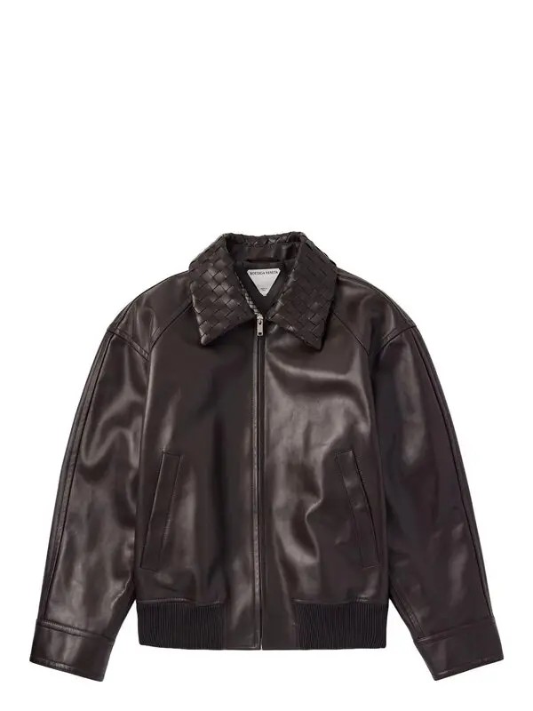 Bottega Veneta Intrecciato-trimmed Leather Blouson Jacket - Brown