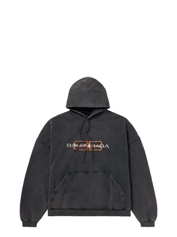Balenciaga Logo-print Washed Cotton-jersey Hoodie - Gray