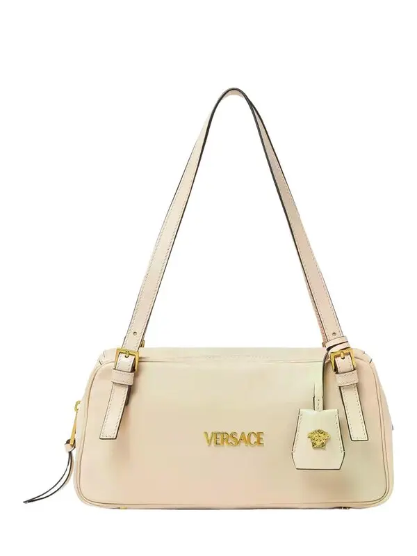 Versace Tag Large Bowling Shoulder Bag - Neutrals