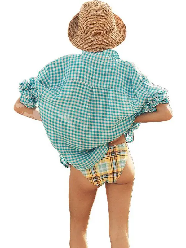 Maeve Shrunken Bennet Linen Button-down Shirt - Turquoise Gingham