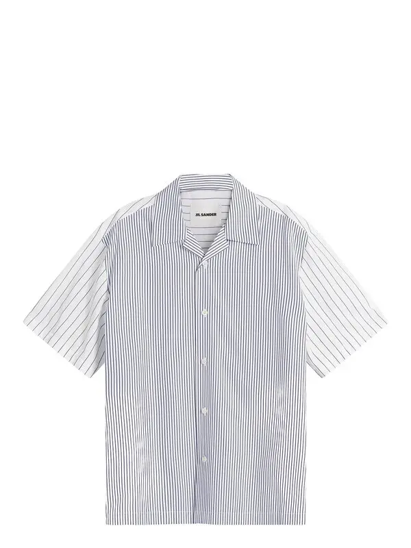 JIL SANDER Boxy Fit Short Sleeve Shirt Stripe Shirt - Artic Sea