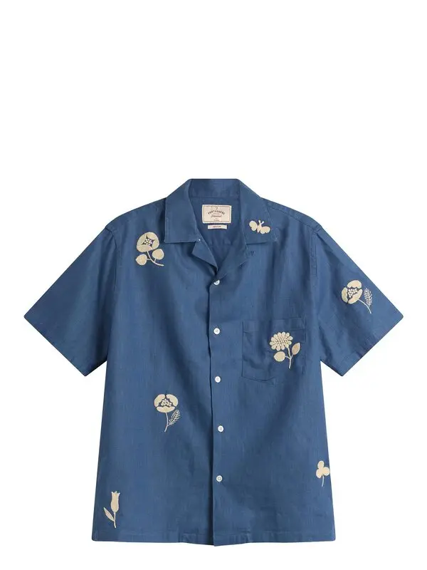 Portuguese Flannel Embroidery Nature Ramie Vacation Shirt - Blue