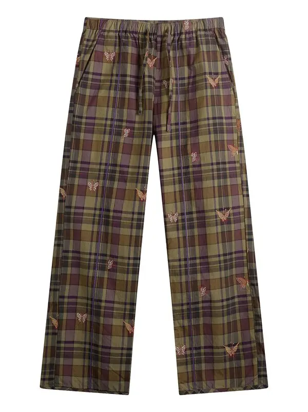 Needles Embroidered Madras Plaid Easy Pants - Brown