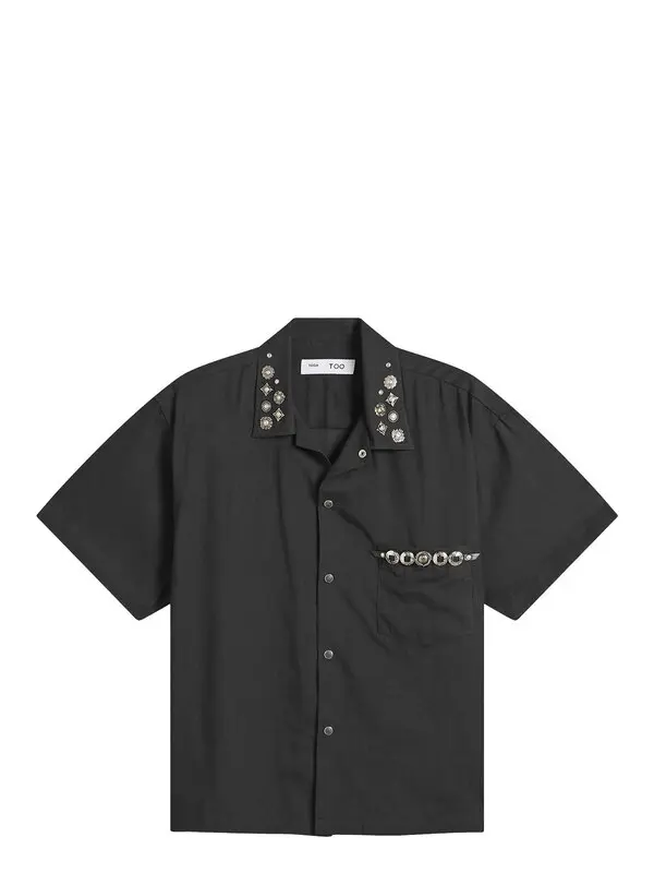 Toga Plain Weave Metal Short Sleeve Shirt - Black