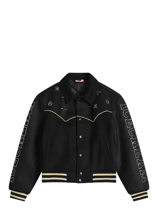 ICECREAM Western Crystal Varsity Jacket - Black