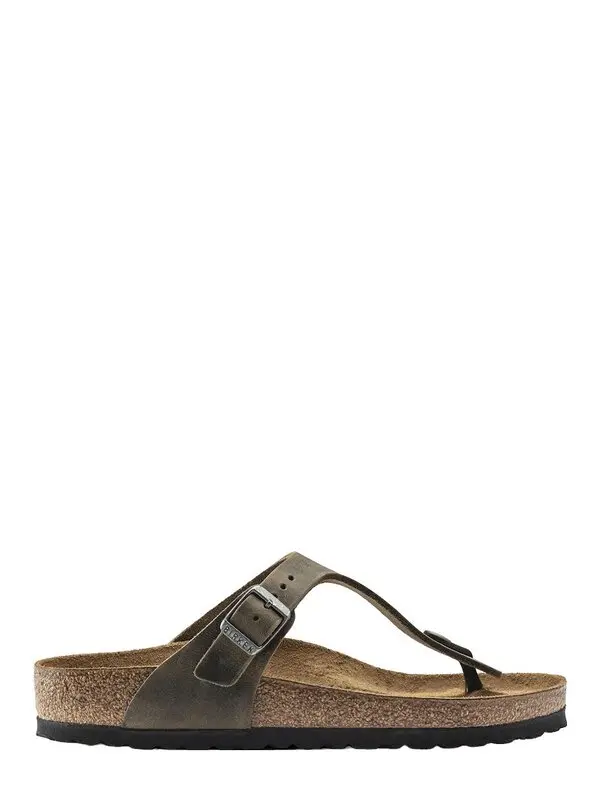 BIRKENSTOCK Gizeh Oiled Leather Thong Sandals - Faded Khaki
