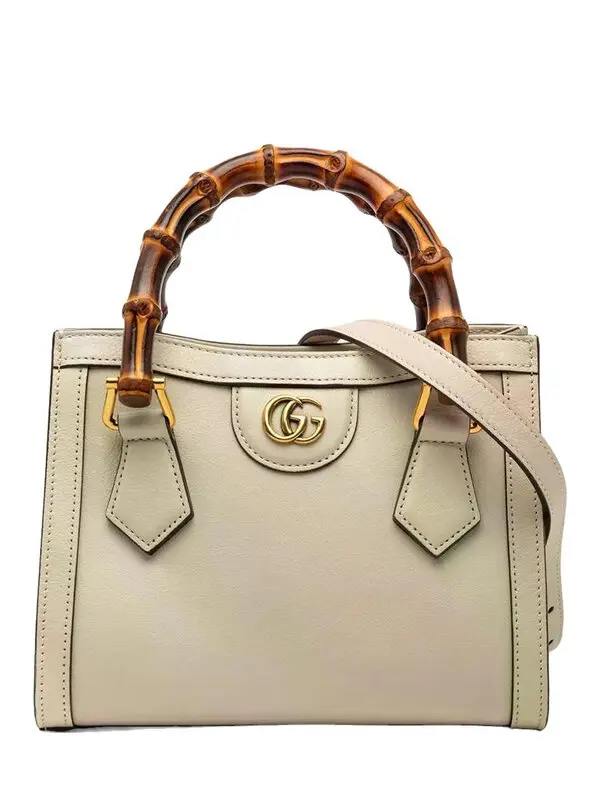 Gucci Mini Calfskin Bamboo Diana Satchel - White