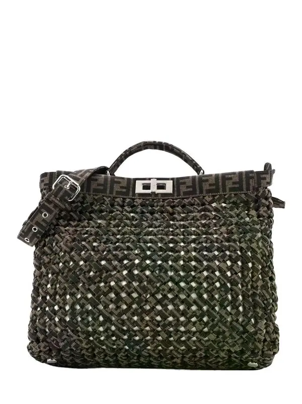 Fendi Peekaboo Bag Woven Zucca Canvas Medium Satchel - Brown