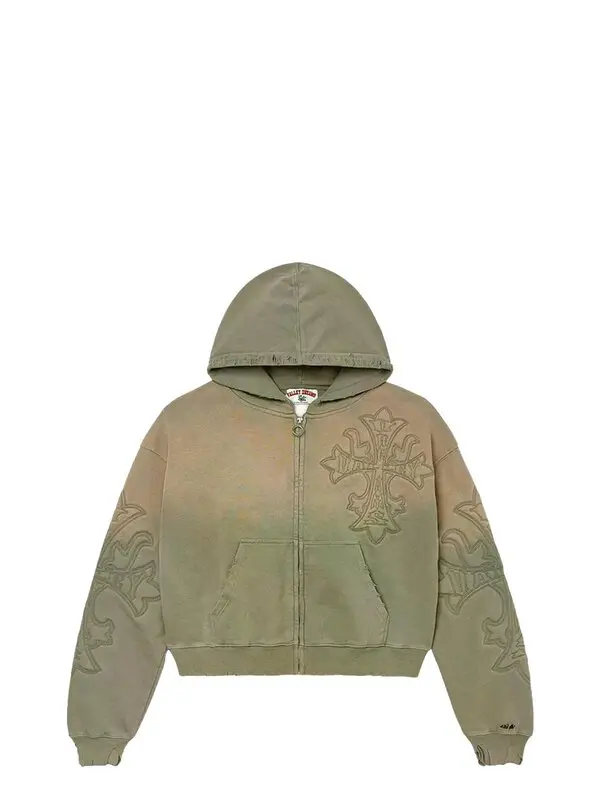 VALE FOREVER Embroidered Zip-up Hoodie - Green