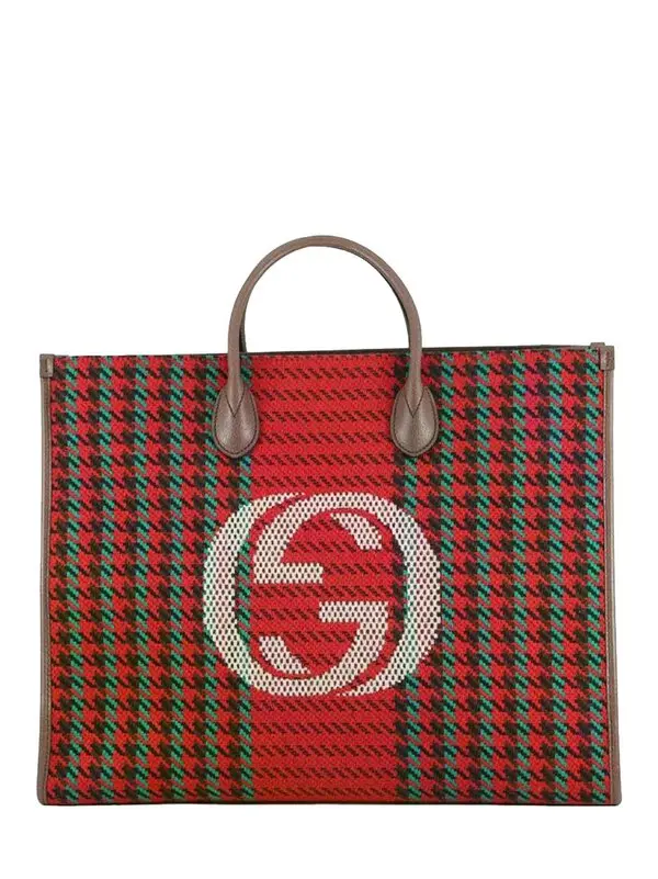 Gucci Interlocking G Tweed Satchel - Red