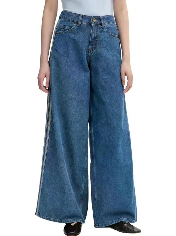 Adidas Striped Wide-leg Jeans - Blue