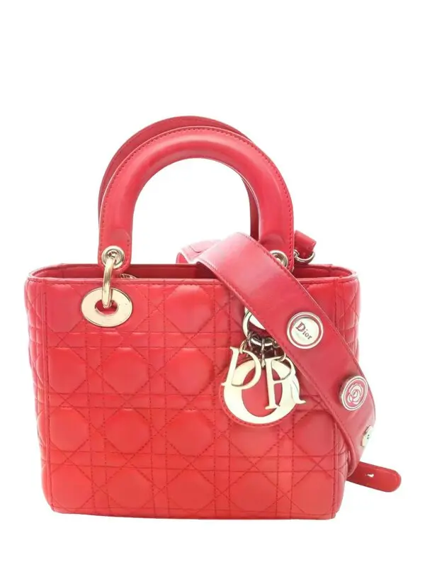 Dior 2010-2026 Small Lambskin Cannage My Abcdior Lady Satchel - Red