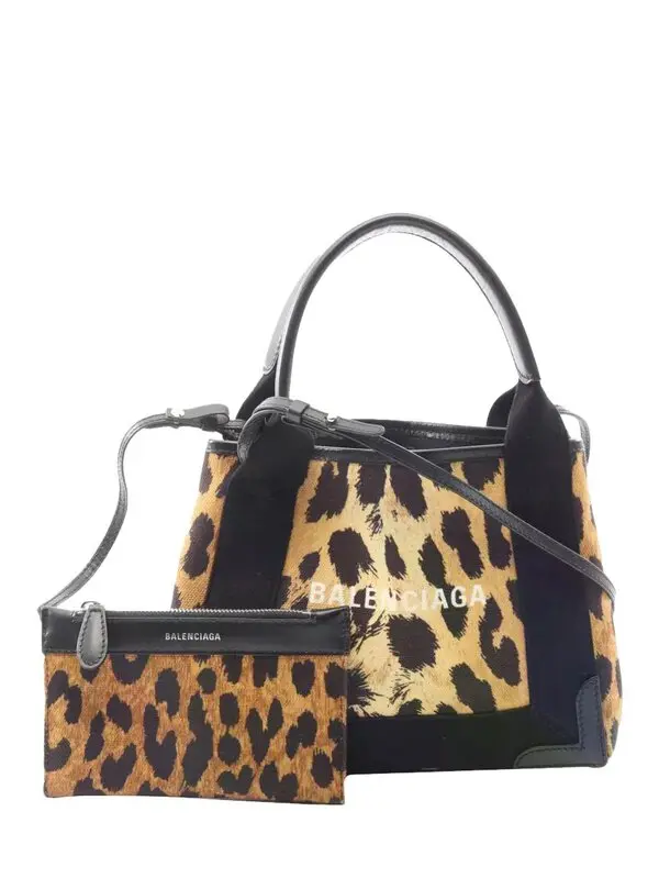 Balenciaga 2010-2026 Leopard Canvas Navy Cabas Xs Satchel - Brown