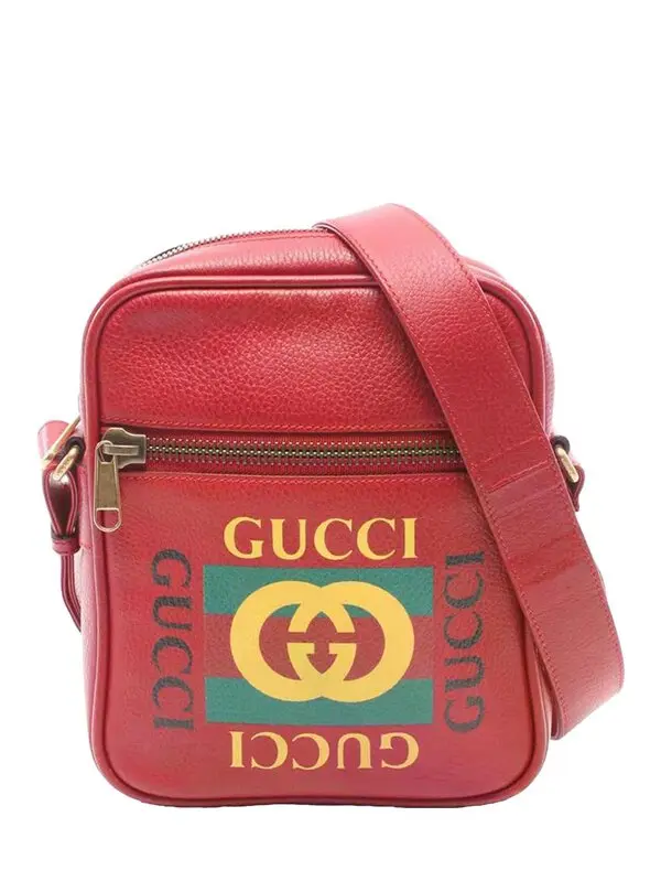 Gucci 2000-2015 Grained Calfskin Logo Crossbody Bag - Red