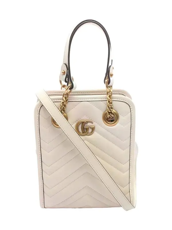 Gucci 2016-2026 Mini Gg Marmont Calfskin Matelasse Tote Satchel - White