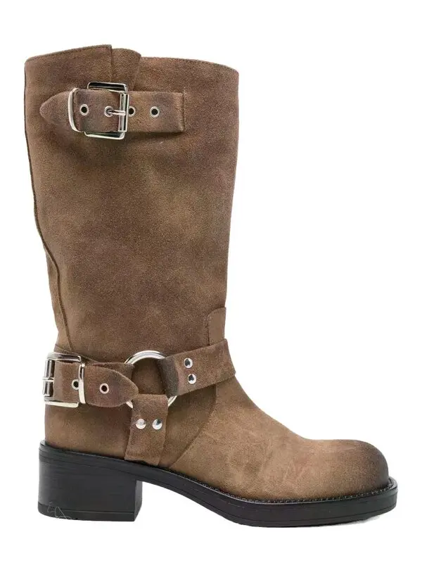 GISEL MOIRE Buckle-strap Boots - Brown