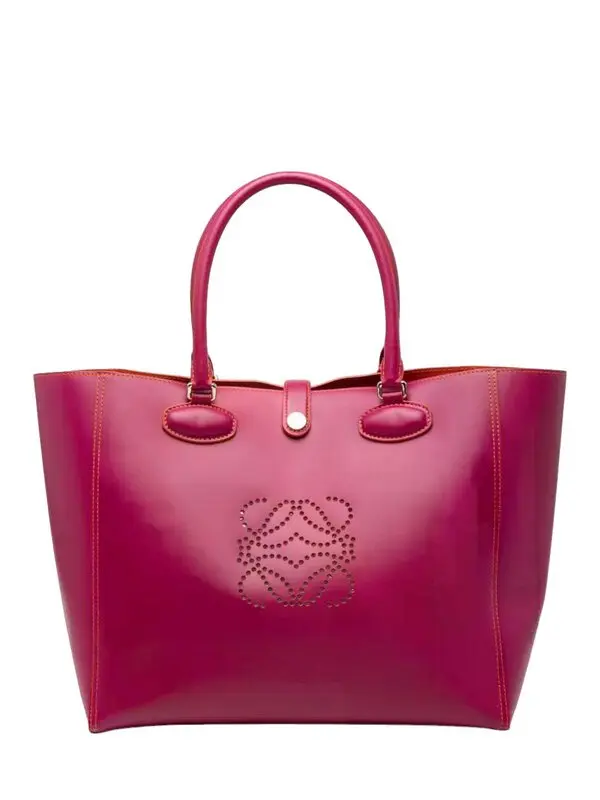 Loewe 2014 Leather Perforated Anagram Leo Tote - Pink