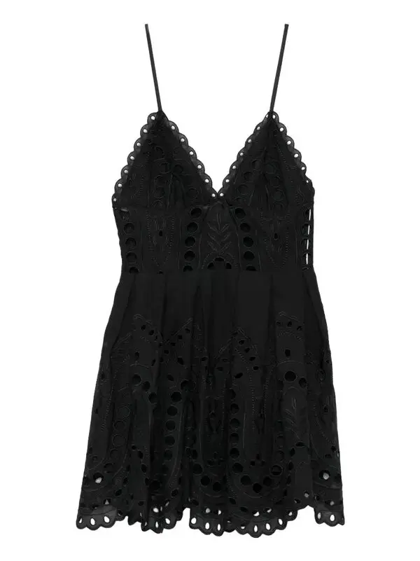 Charo Ruiz Ibiza Nix Scalloped Eyelet Mini Dress - Black
