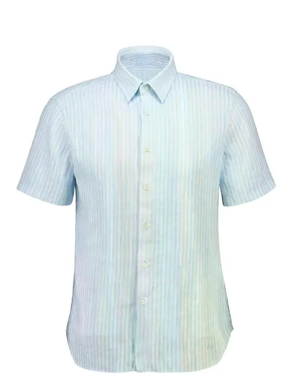 120% Lino Striped Short-sleeve Shirt - Blue