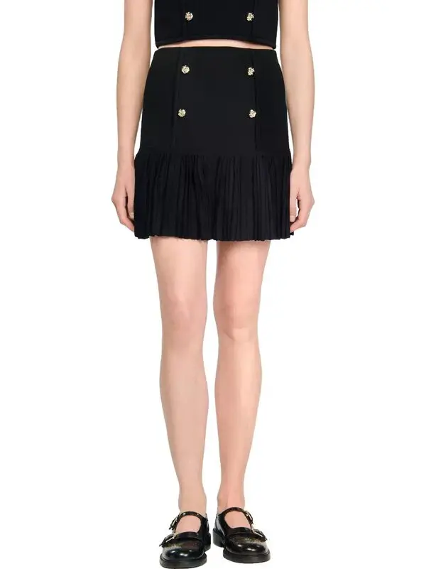 Sandro Pleated Double-breasted Mini Skirt - Black