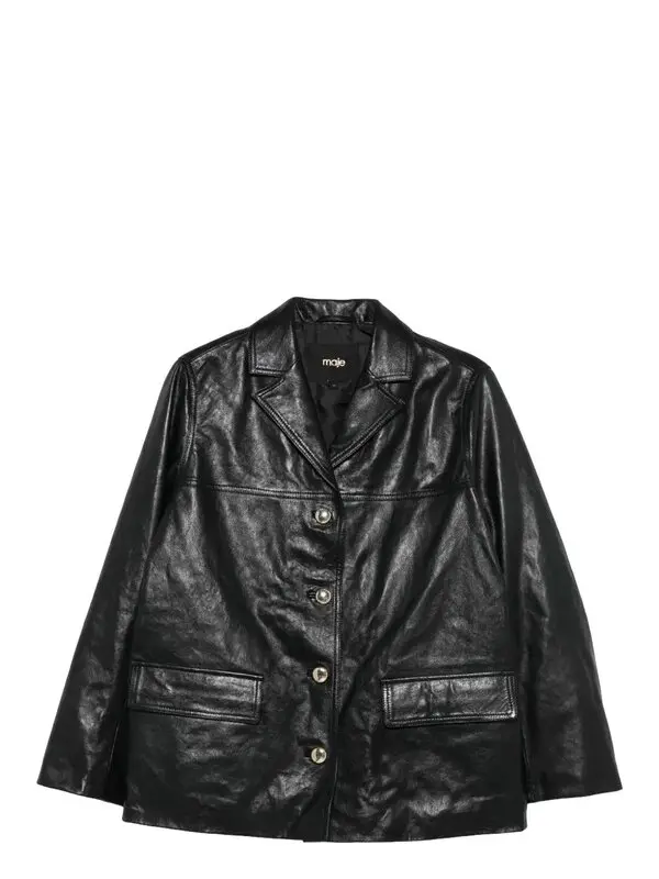 Maje Single-breasted Leather Blazer - Black
