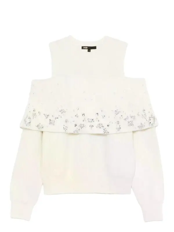 Maje Rhinestone-embellished Cold-shoulder Top - White