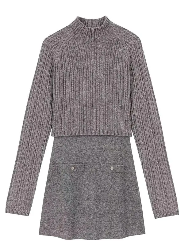 Maje Layered Mini Sweater Dress - Grey