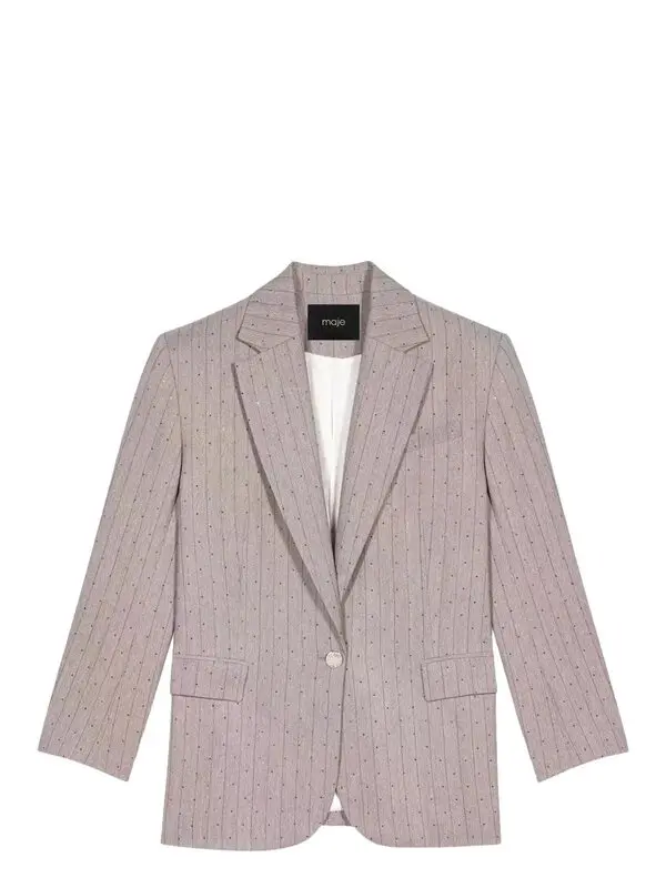 Maje Rhinestone Pinstripe Suit Jacket - Grey