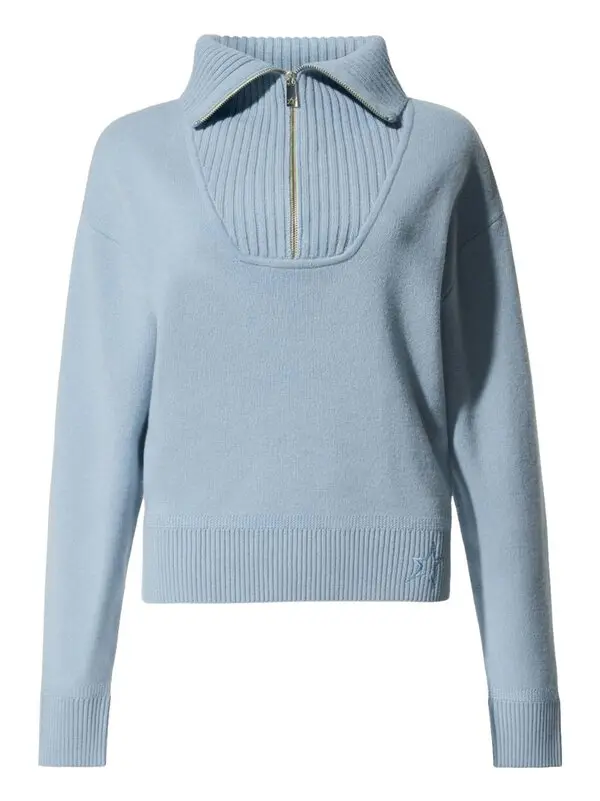 Perfect Moment Half-zip Merino Wool & Cashmere Top - Cloud-blue