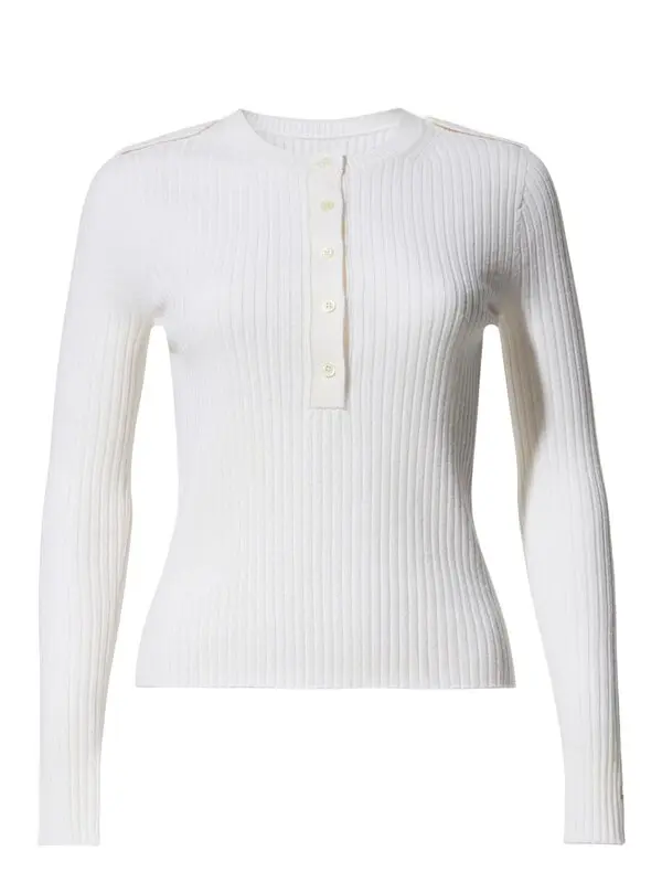 Perfect Moment Ribbed Henley Knit Top - Nature-white