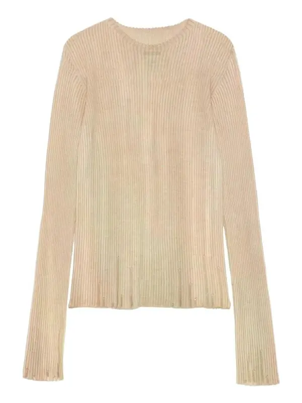 UMA WANG Ribbed Frayed Blouse - Neutrals