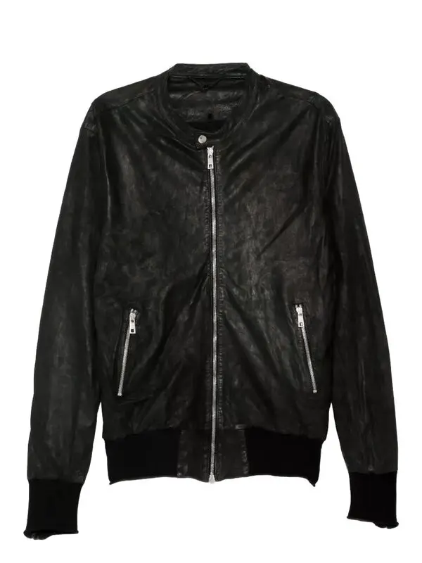 GIORGIO BRATO Leather Stand Collar Jacket - Black