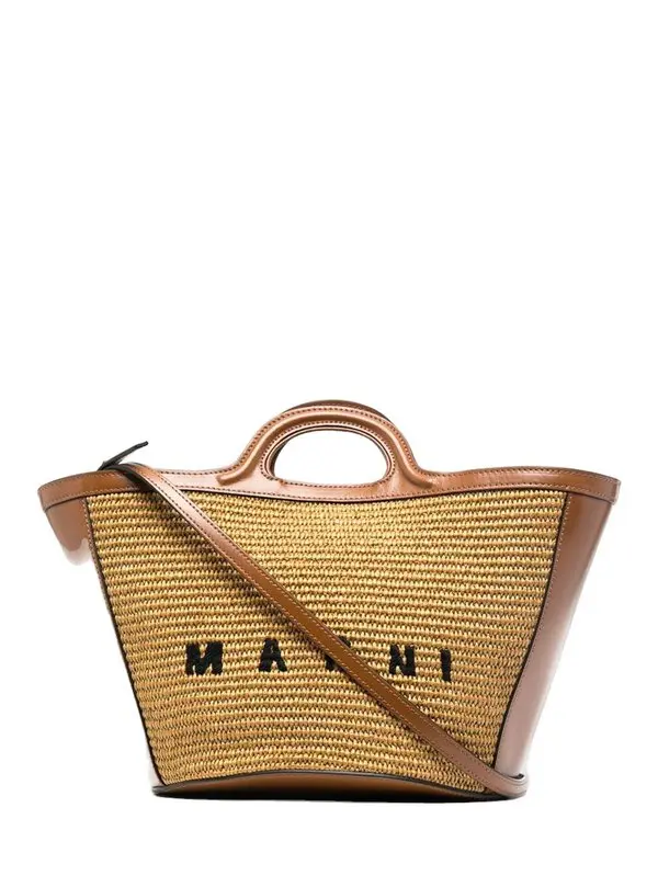 Marni Tropicalia Raffia And Leather Bag - Brown