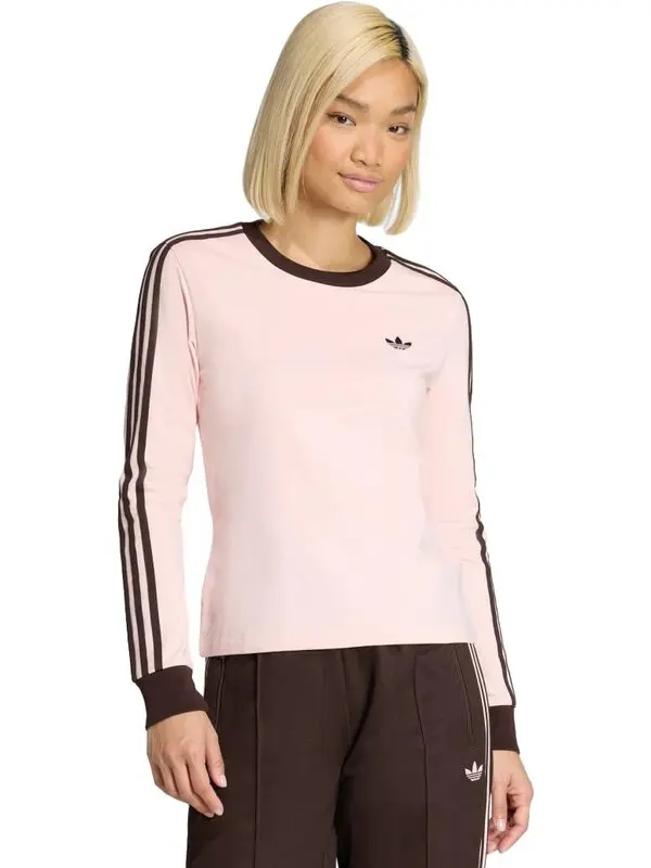 Adidas 3 Stripes Long Sleeve T-shirt - Sandy Pink / Aurora Coffee
