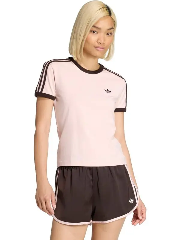 Adidas 3 Stripes Slim Tee - Sandy Pink / Aurora Coffee