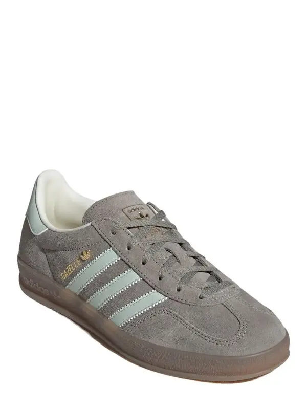 Adidas Gazelle Indoor Shoes - Silver Pebble / Linen Green / Gum