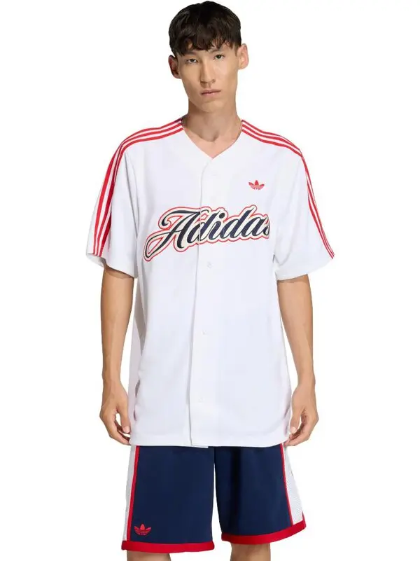 Adidas Summer League Varsity Baseball Jersey White - White / Better Scarlet