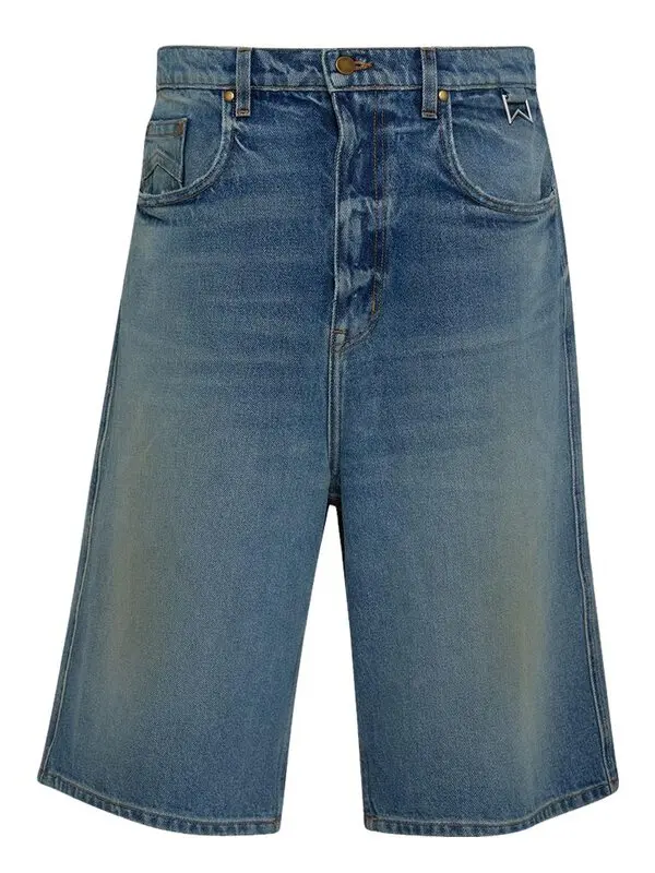 Rhude Boxy Traxedo Denim Knee-length Shorts - Light  Blue