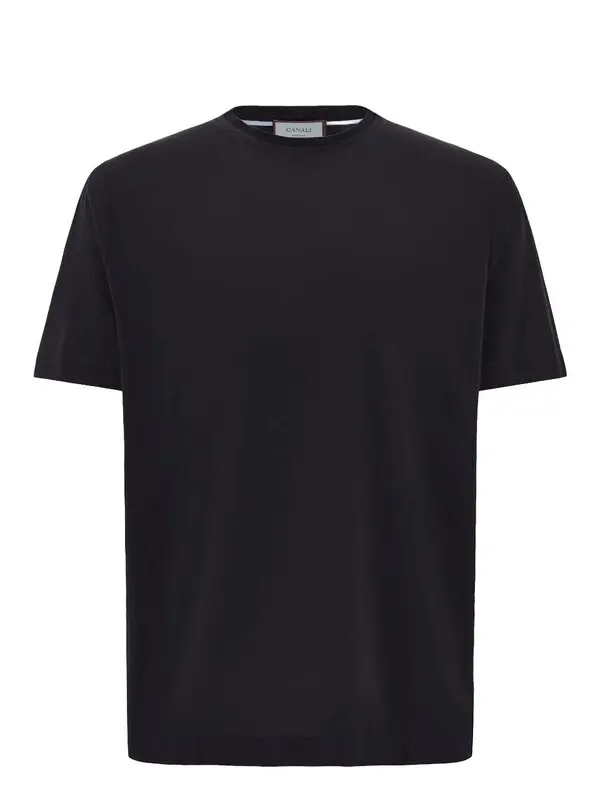 Canali Lisle Cotton T-shirt With Double Collar - Black