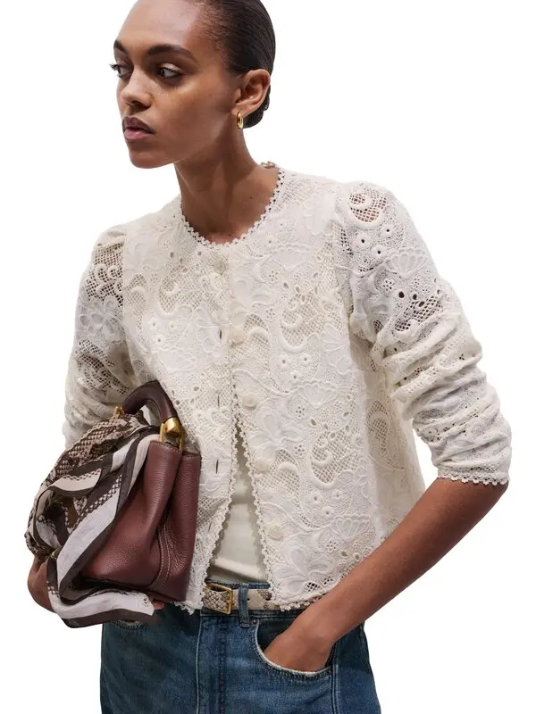ME+EM Delicate Lace Jacket Blouse - Light Cream