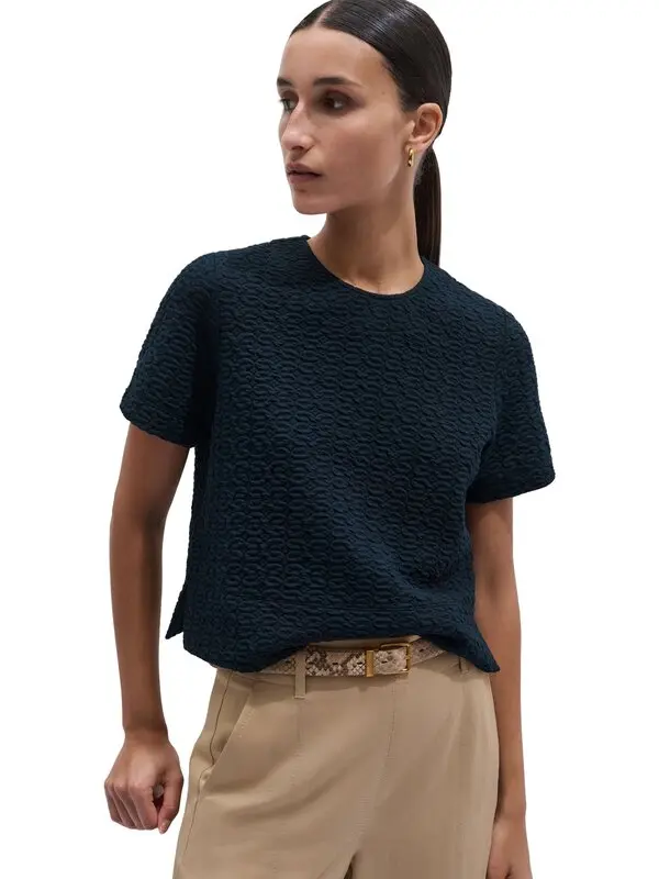ME+EM Jacquard Short Sleeve Top - Navy