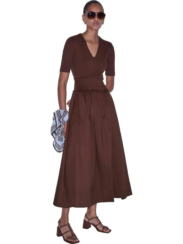 ME+EM V-neck Smocked Skirt Maxi Dress Brown - Cinnamon