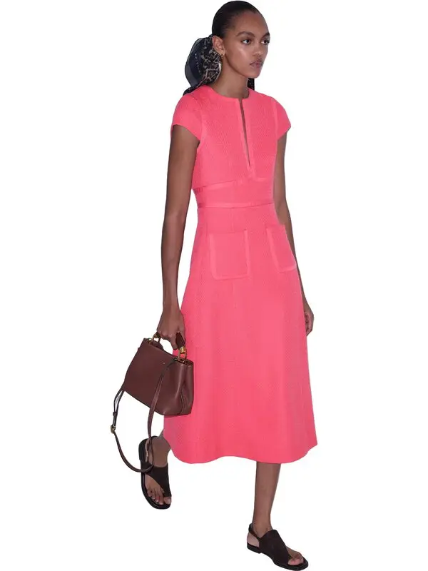 ME+EM Contrast Binding Fit And Flare Midi Dress - Candy Coral
